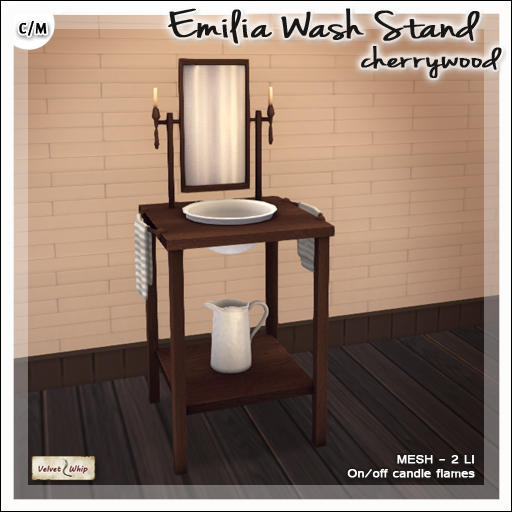 Second Life Marketplace - [V/W] Emilia Wash Stand Cherrywood - Rustic ...