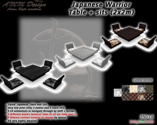 Second Life Marketplace - *AMM Design Furniture Warrior Table + seats ...
