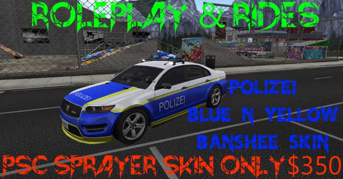 Second Life Marketplace - RP & RIDES Polizei Blue and Yellow Banshee ...