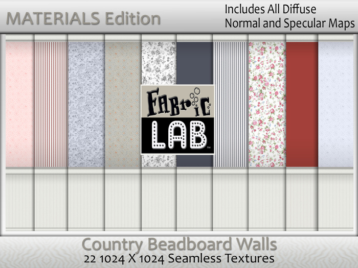 Second Life Marketplace - Fabric Lab ME Country Beadboard Walls Texture ...