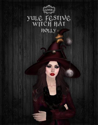 Second Life Marketplace - LiViD : Yule Festive Witch Hat_Holly PROMO ...
