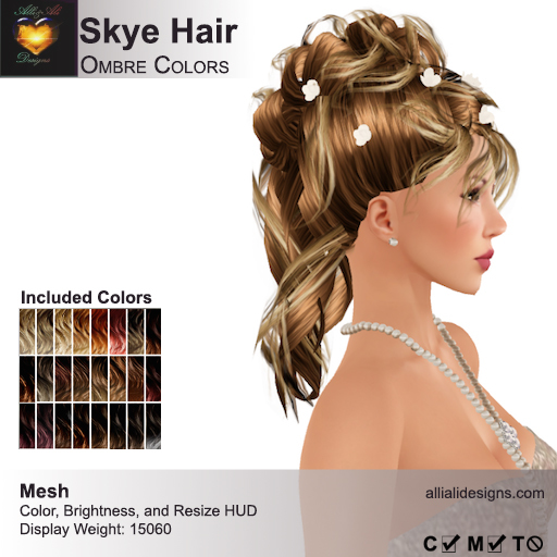 Second Life Marketplace - A&A Skye Hair Ombre Colors Pack. Womens mesh updo