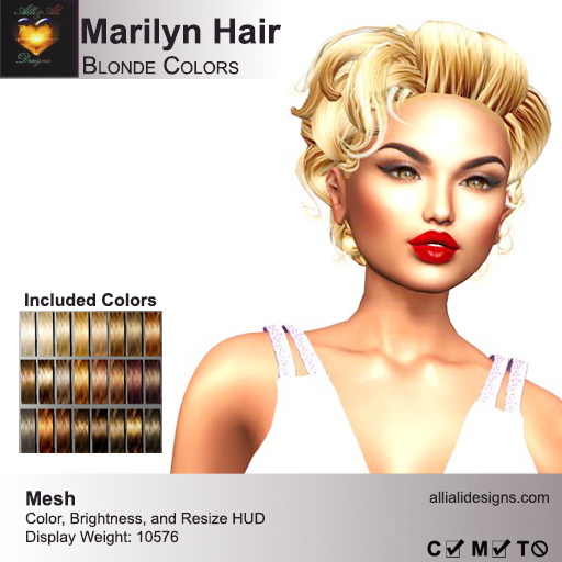 Second Life Marketplace - A&A Marilyn Hair Mesh Blonde Colors Pack ...