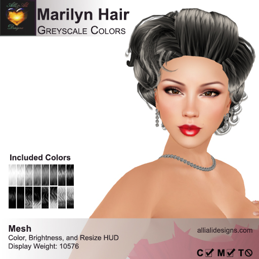 Second Life Marketplace - A&A Marilyn Hair Mesh Greyscale Colors Pack ...