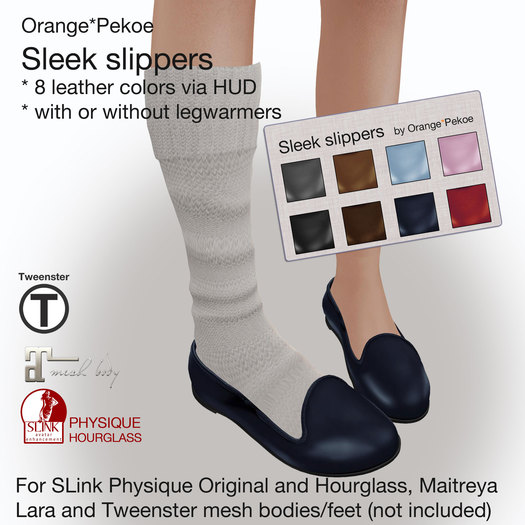 Second Life Marketplace - Orange*Pekoe - Sleek slippers with legwarmers