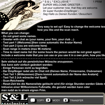 Second Life Marketplace - * S & L * EXCLUSIVE * SUPER WELCOME GREETER