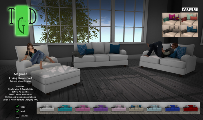 Second Life Marketplace - ~GD~ Magnolia Living Room Set - ADULT