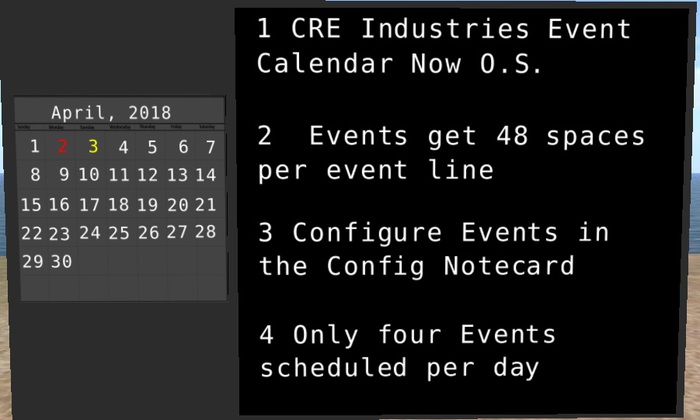 Second Life Marketplace - CRE Ind Event Calendar - OpenSource