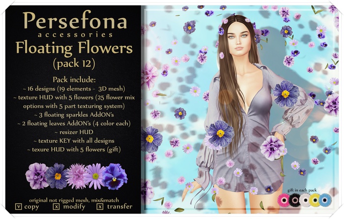 Second Life Marketplace - Persefona Floating Flowers (pack 12)