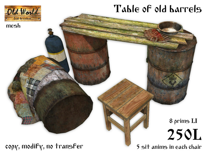 Second Life Marketplace - Urban table on old barrels - Old World - Hobo ...