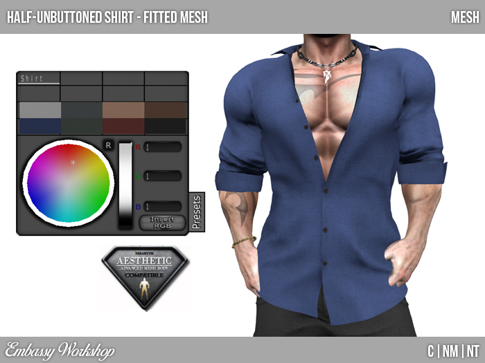 Second Life Marketplace - EW - Half-Unbuttoned Shirt - Fitted Mesh