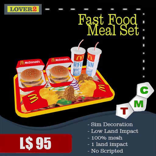 Second Life Marketplace - Fast Food Meal Set - Urban Decorative Prop 1 Li