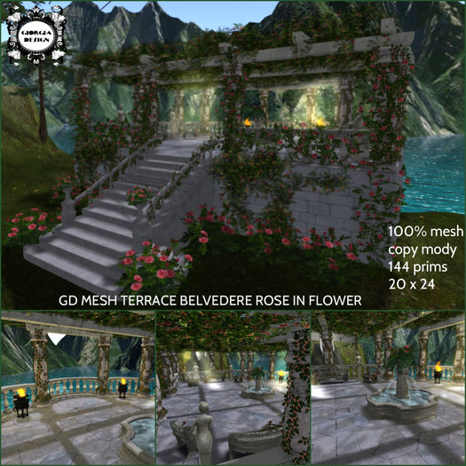 Second Life Marketplace - GD MESH TERRACE BELVEDERE ROSE IN FLOWER