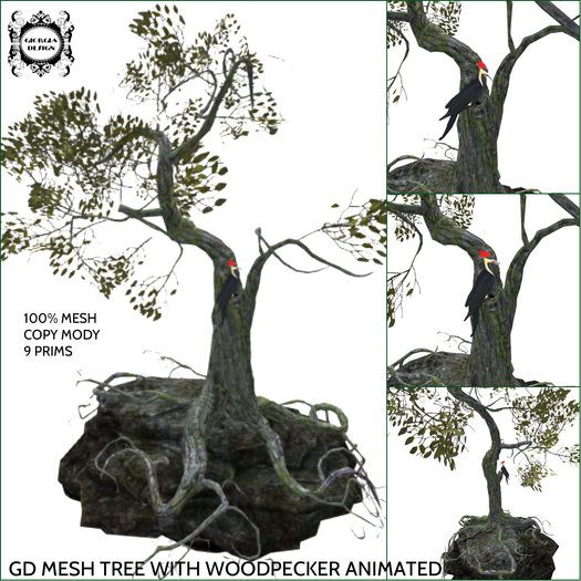 Second Life Marketplace - GD MESH TREE WITH WOODPECKER ANIMATED
