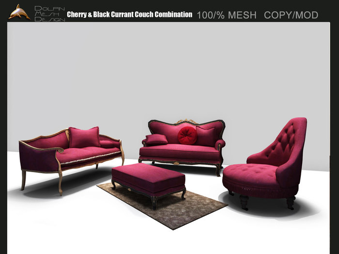 Second Life Marketplace - [Dolphin Design] Cherry & Black Currant Couch ...