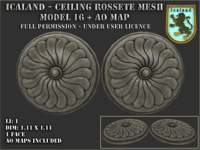 Second Life Marketplace - Icaland - Ceiling Rossete Mesh Model 16 + AO map