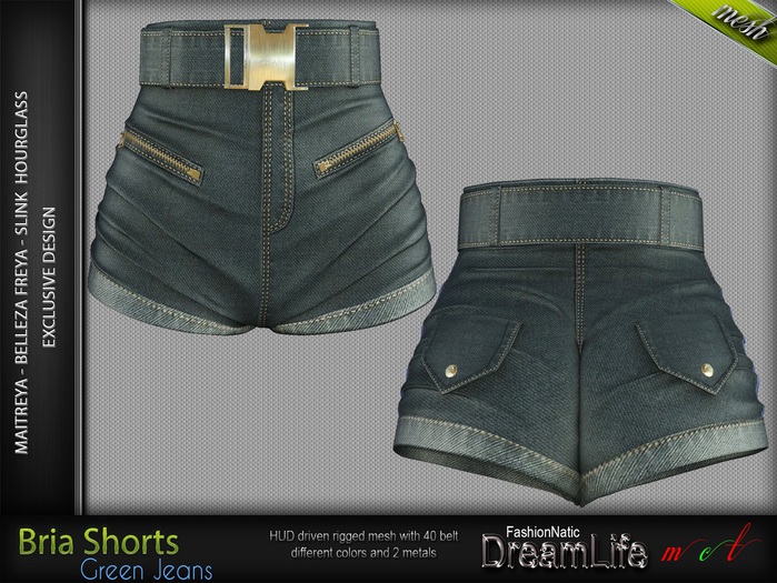Second Life Marketplace - Bria Female Green Jeans Shorts - MESH ...