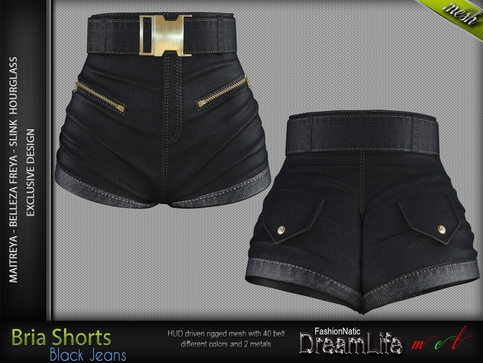 Second Life Marketplace - Bria Female BLACK Jeans Shorts - MESH ...