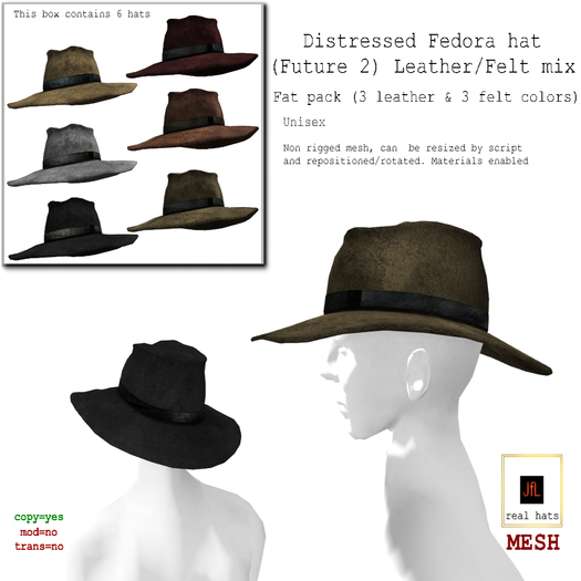 Second Life Marketplace - Distressed Fedora (Future2)_fat pack