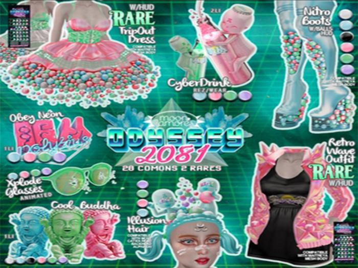 Second Life Marketplace - :Moon Amore: Odyssey2081 / Obey Neon (Teal)