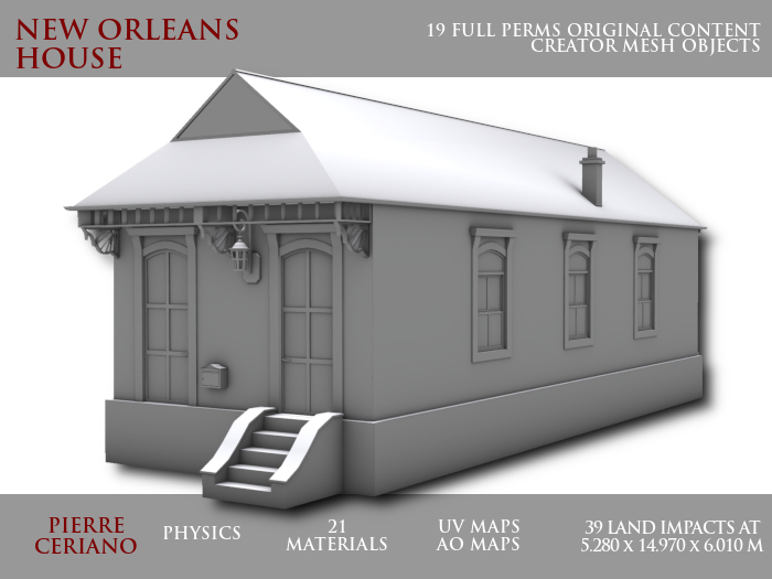 Second Life Marketplace - New Orleans House - 39 LI - FULL PERMS Mesh ...