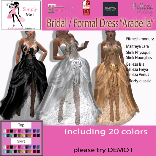 Second Life Marketplace - [Simply Me!] Bridal / Formal Dress "Arabella ...