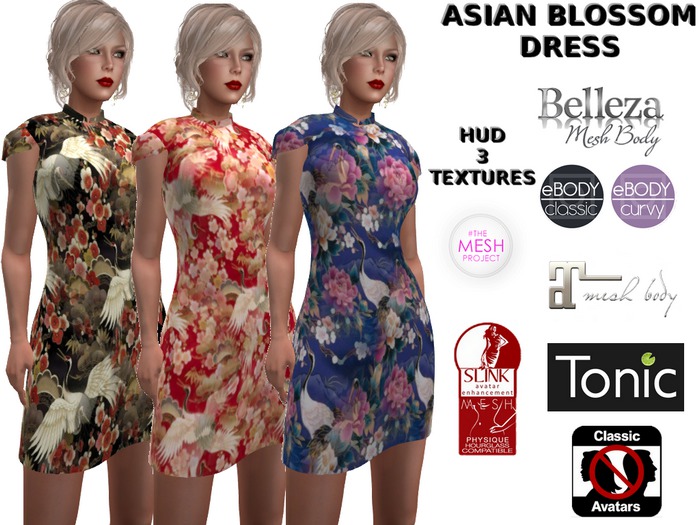 Second Life Marketplace - Asian Blossom Dress, 3 Textures Hud ...