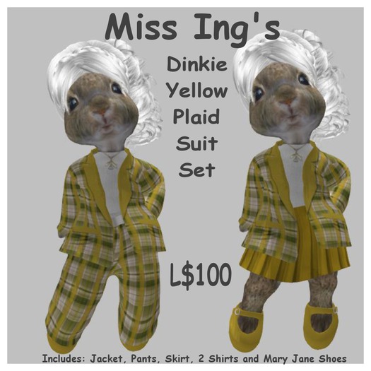 Second Life Marketplace - Miss Ing's Dinkie Yellow Plaid Suit Set