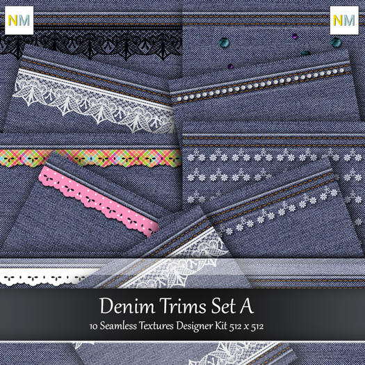 Second Life Marketplace - 10 Denim Trims Set A Designer Kit Full Perm NM