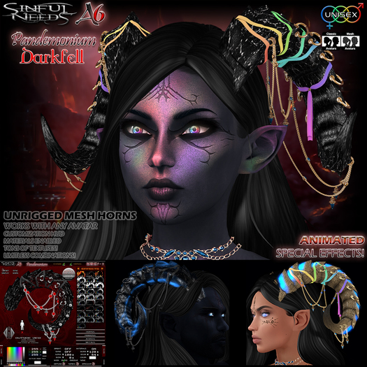 Second Life Marketplace - Sinful Needs - Pandemonium Darkfell Horns