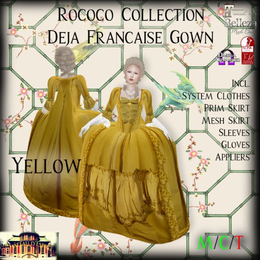 Second Life Marketplace - ~CdE~ Rococo Deja YELLOW Francaise Gown