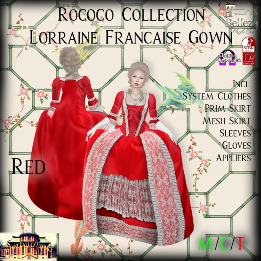 Second Life Marketplace - ~CdE~ Rococo Lorraine RED Francaise Gown