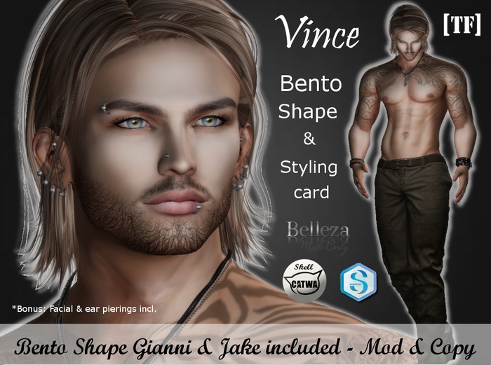 Second Life Marketplace - VINCE - BENTO SHAPE [TF] - [Wear to Unpack]
