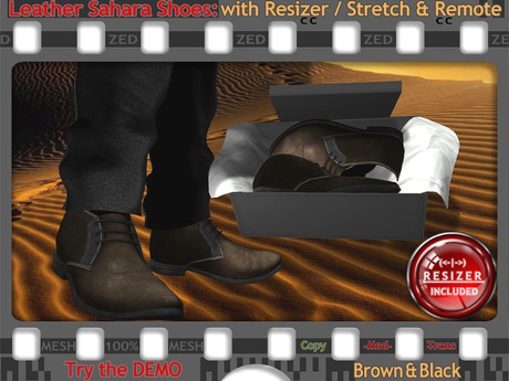 Second Life Marketplace - ZED MESH Brown & Black Leather Sahara Shoes ...
