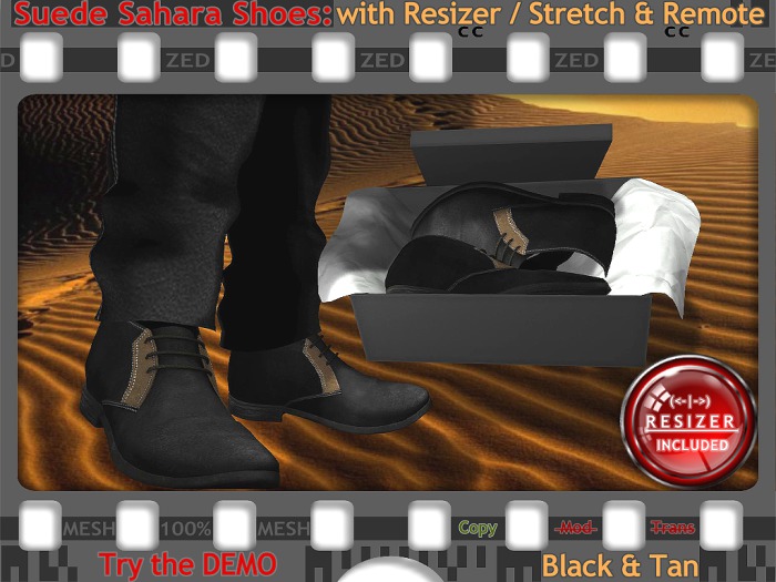 Second Life Marketplace - ZED MESH Black & Tan Suede Sahara Shoes ...