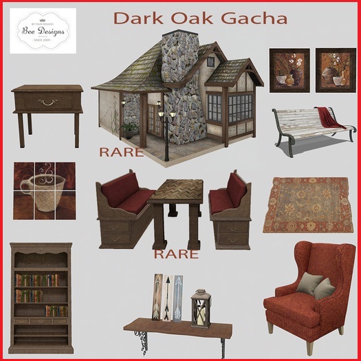 Second Life Marketplace - Bee Designs Dark Oak Gacha bench