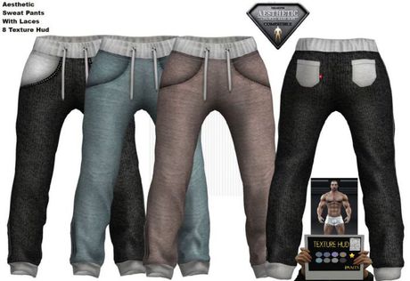 Second Life Marketplace - Aesthetic Sweat Pants With Laces 8 Texture Hud
