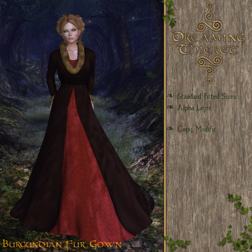 Second Life Marketplace - Dreaming Thicket - Burgundian Fur Gown - Countess