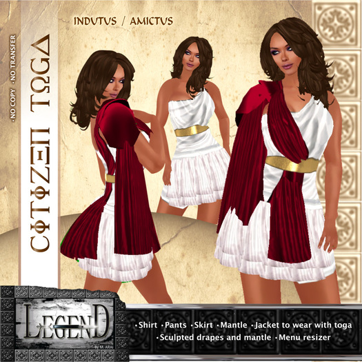 Second Life Marketplace - LEGEND - CITIZEN TOGA FEMALE BURGUNDY