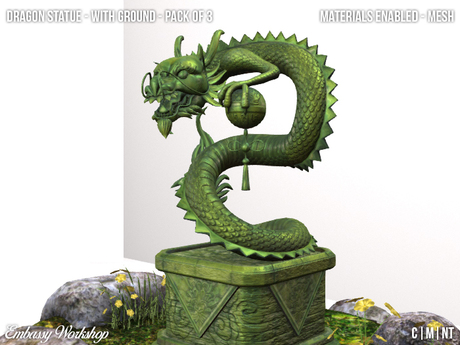 Second Life Marketplace - EW - Dragon Statue - With Ground - Pack of 3