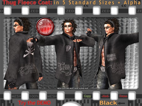 Second Life Marketplace - DEMO - ZED Mens Rigged Mesh Fleece Coat in ...