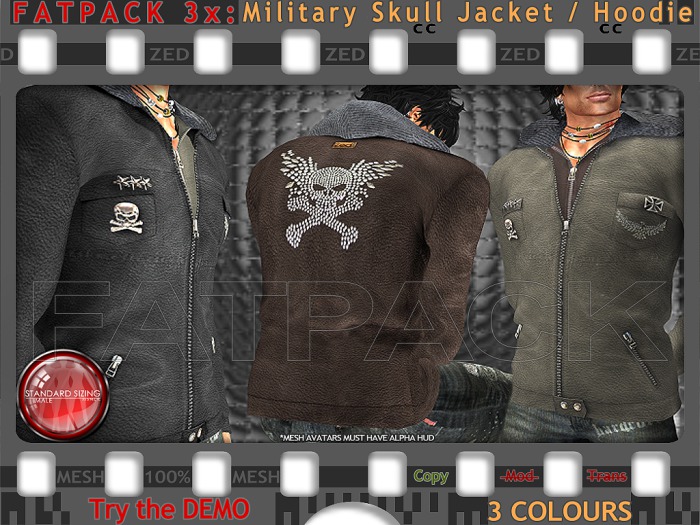 Second Life Marketplace - FATPACK - ZED 3x MESH Leather Military Skull ...