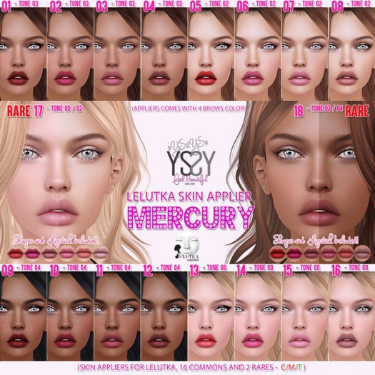 Second Life Marketplace - *YS&YS* 15 - Mercury Tone 00 Lelutka Skin Applier