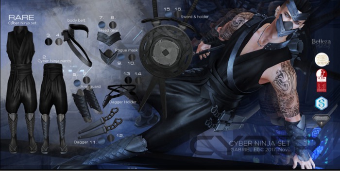 Second Life Marketplace - Cyber Ninja Body Belt BLACK TMP