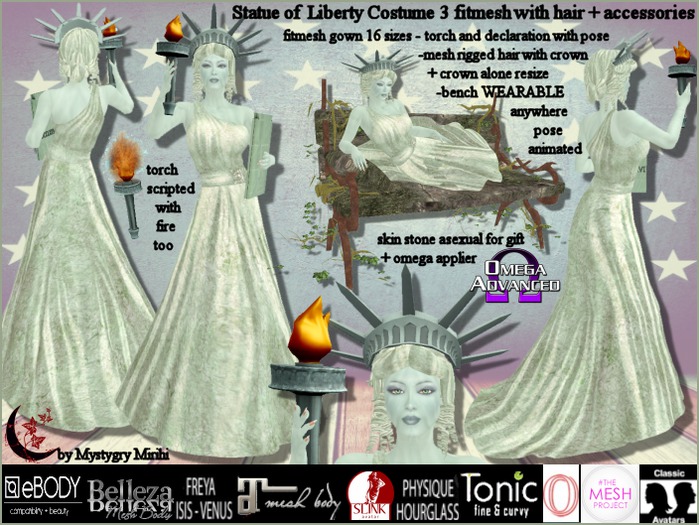 Second Life Marketplace Statue Of Liberty Costume 3 Fitmesh Gown