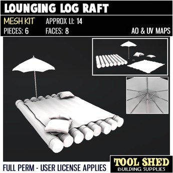 Second Life Marketplace - Tool Shed - Lounging Log Raft Mesh Kit