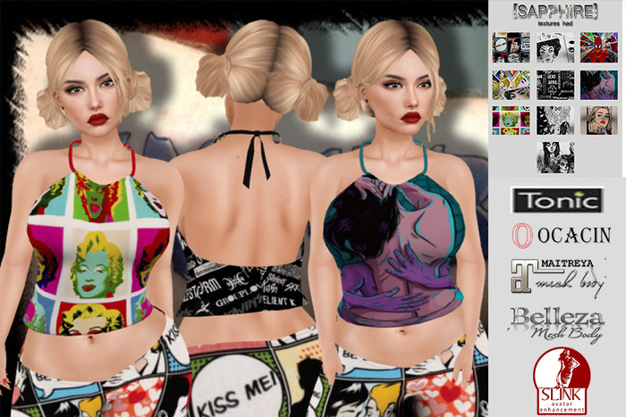 Second Life Marketplace Sapphire Top Comics Fitmesh
