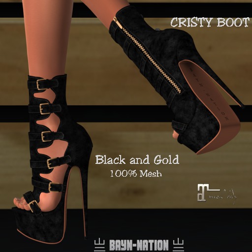 Second Life Marketplace - BayN-NatioN - Cristy Boot - Black/Gold/Silver