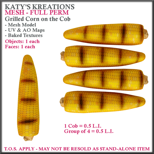 Second Life Marketplace - FULL PERM MESH Grilled Corn on the Cob, BBQ ...
