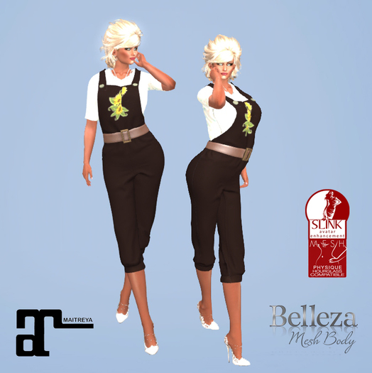Second Life Marketplace Fitmesh Brown Sunflower Overalls